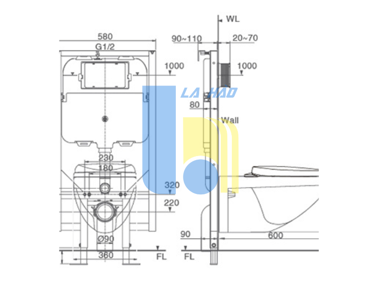 Bồn Cầu INAX AC-23PVN (AC23PVN) Treo Tường Thùng Nước Âm